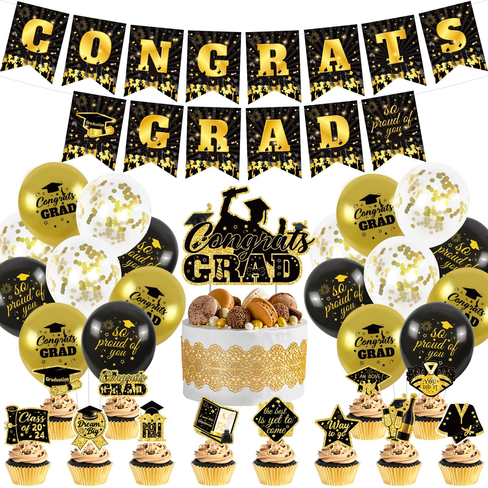 ZEYGC Graduation Decorations Class of 2024, Black and Gold Grad Party ...