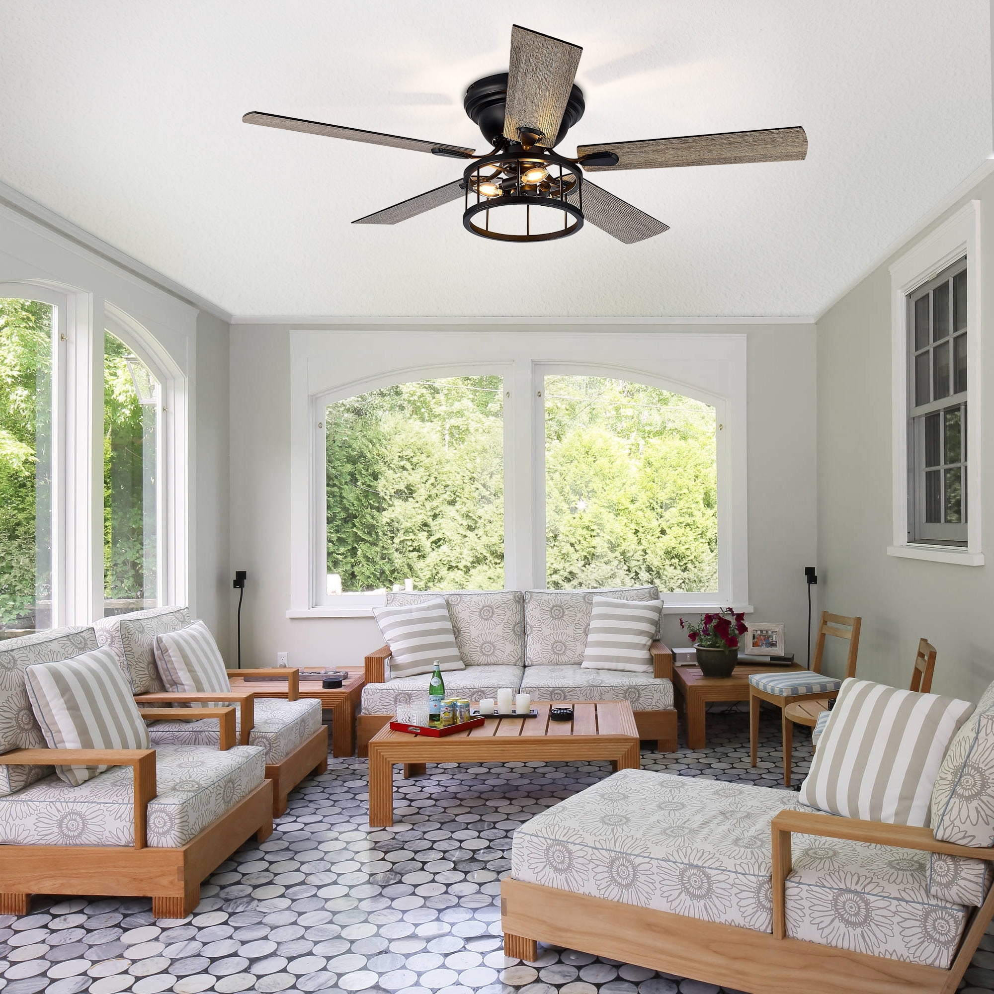 ZEYU INC 52" Flush Mount 5-Blade Ceiling Fans with Light and Remote ...