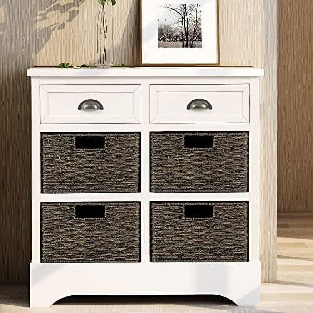 ZFGSUIJN Wood Cabinet Ancent Cabinet with 2 Drawers and 4 Rattan ...