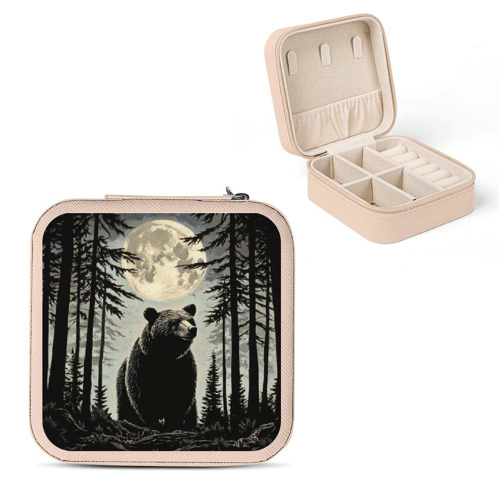 ZFLMY Bear Forest Full Moon Jewelry Box for Necklace, Ring, Earring - Compact Travel Size with ...