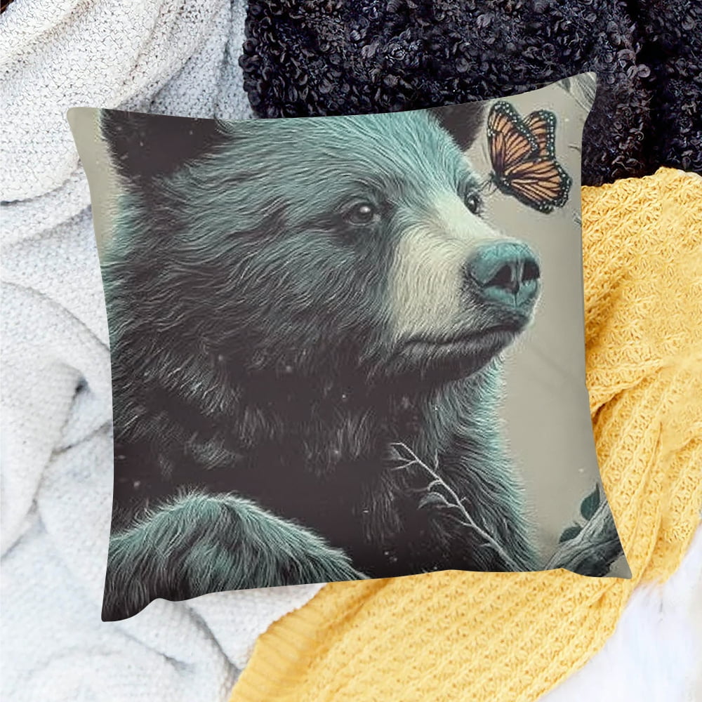 ZFLMY Bear Pillow Cover Home Room Decor,Botanical Leaves Throw Pillow ...