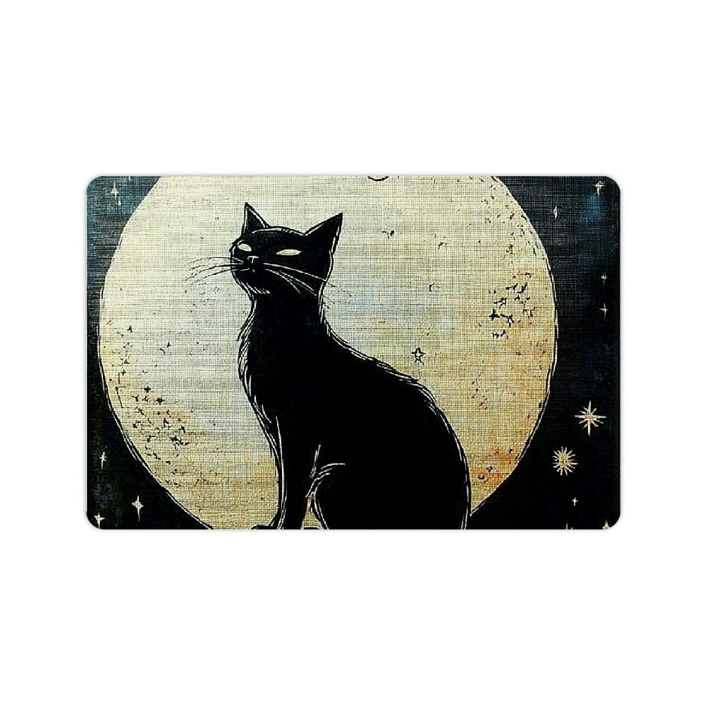 ZFLMY Black Cat Crescent Moon Stars Diatom Mud Bath Mat Fast Absorption ...