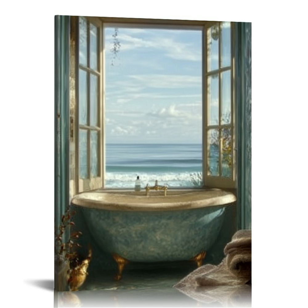 ZFLMY Blue Ocean Theme Bathroom Canvas Wall Art Vintage Blue Blue ...