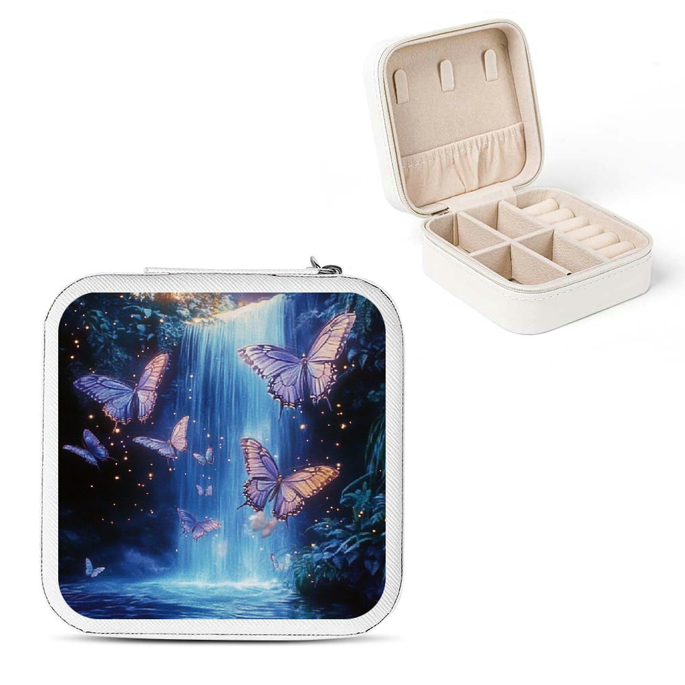 ZFLMY Butterflies Waterfall Jewelry Box Small Travel Organizer White ...