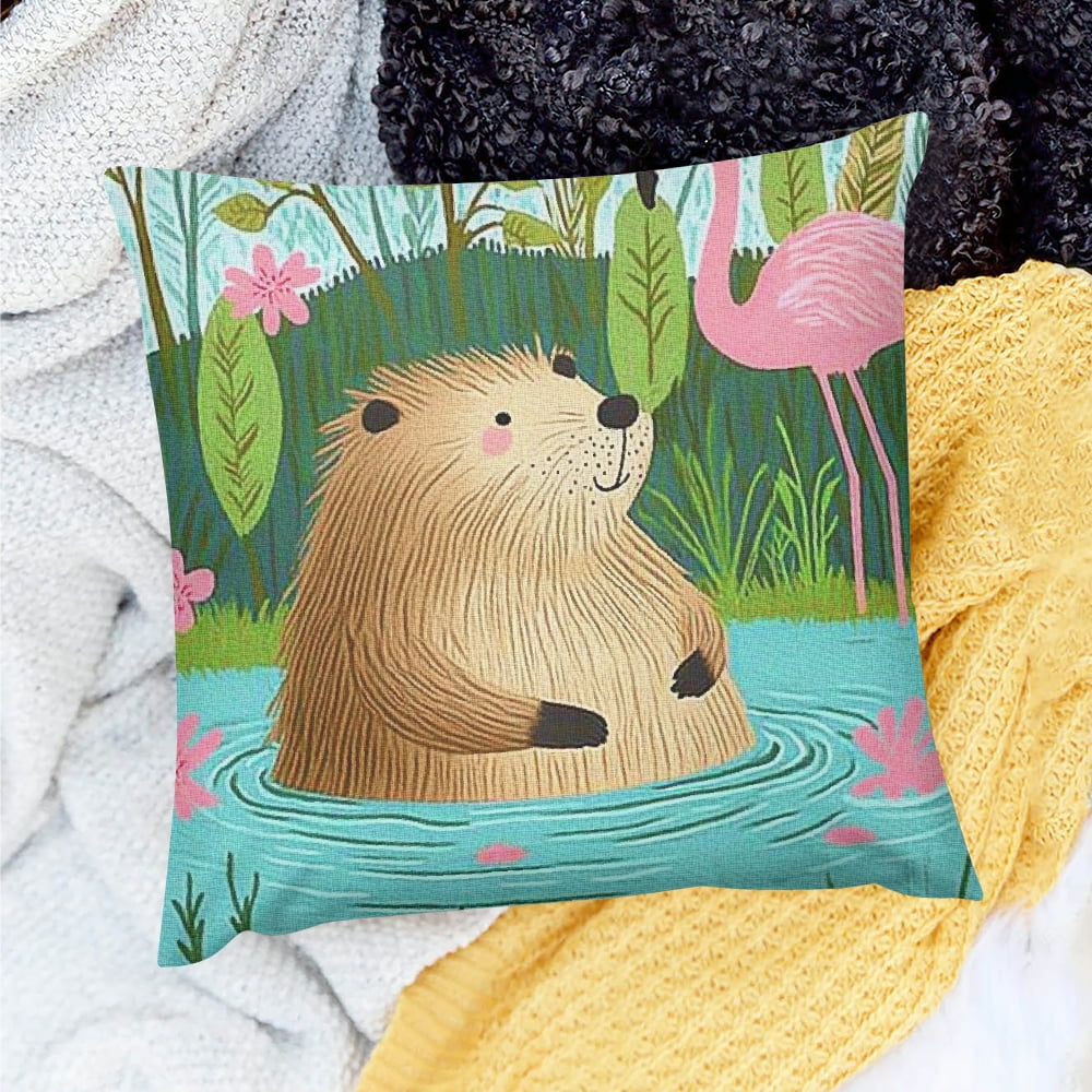 ZFLMY Capybara On Jungle Green Throw Pillow Cover Funny Capybaras ...