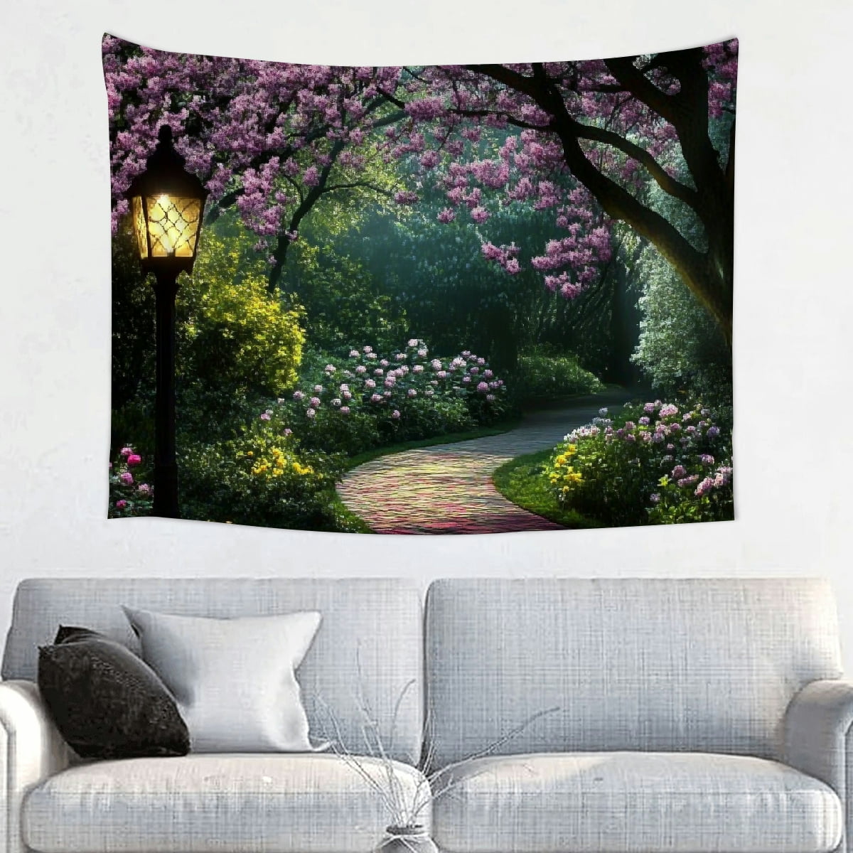 ZFLMY Cherry Blossom Tree Tapestry, Forest Path Floral Tapestry, Plant ...