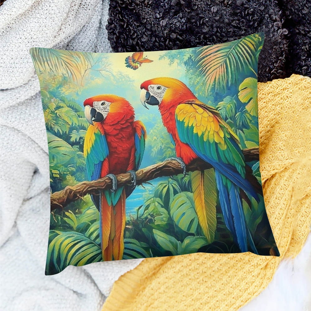 ZFLMY Colorful Parrot Throw Pillow Covers Kids Blossom Flowers Floral ...