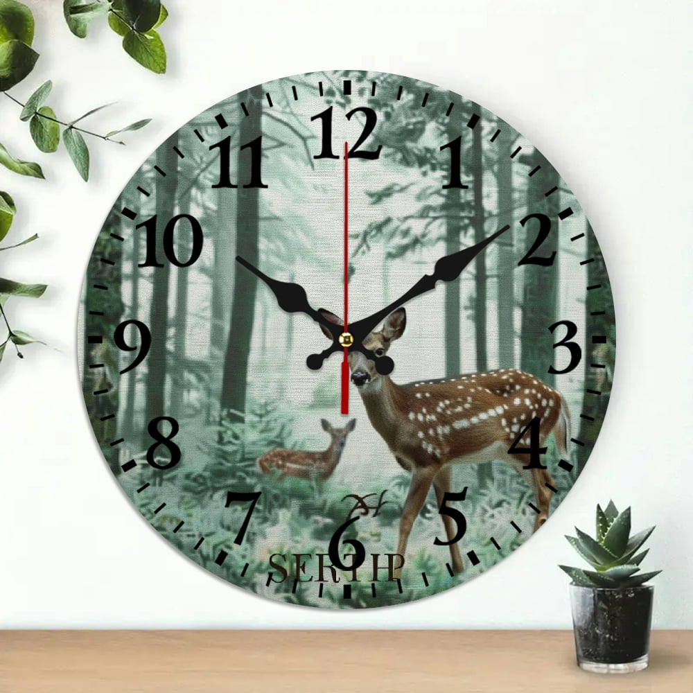 ZFLMY Deer Wall Clock Hanging Decor Battery Operated Clear View Perfect ...