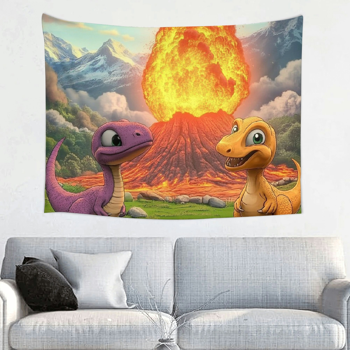ZFLMY Dinosaur Volcano Egg Tapestry Home Decor 100% Polyester Wall Art ...