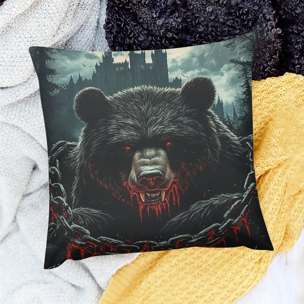 ZFLMY Farmhouse Decor Bear Chains Castle Holiday Pillow Case for Home Sofa Couch Linen 100% ...