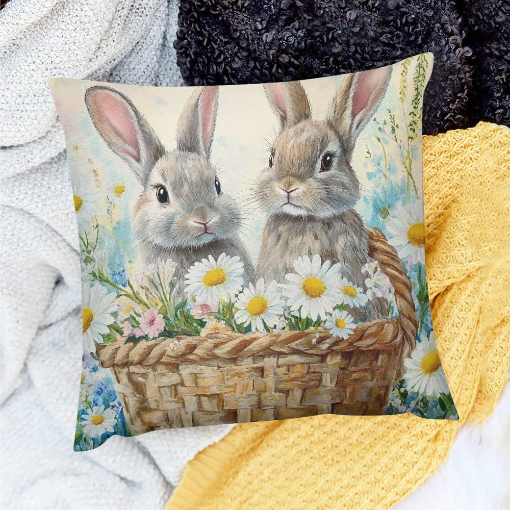 ZFLMY Farmhouse Decor Rabbits Daisies Basket Theme Indoor Home Sofa ...