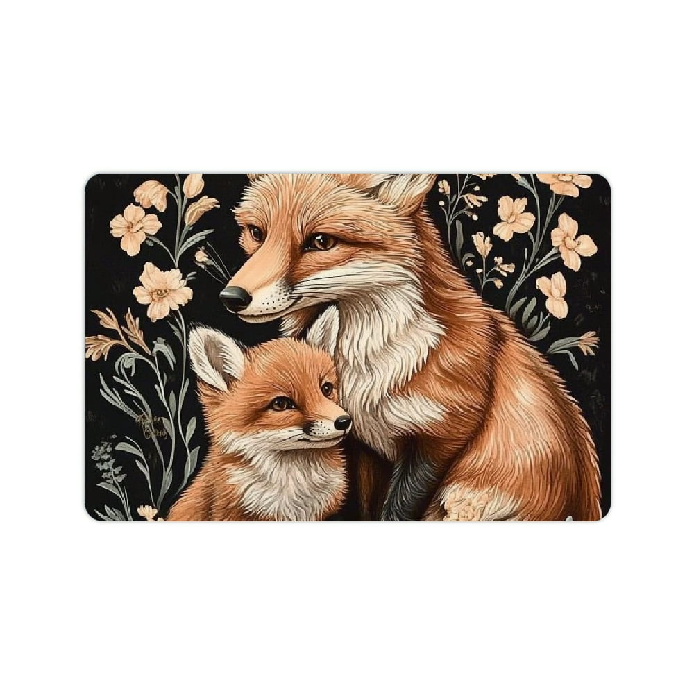 ZFLMY Fox Cub Floral Frame Diatom Mud Bath Mat Quick Drying & Absorbent ...