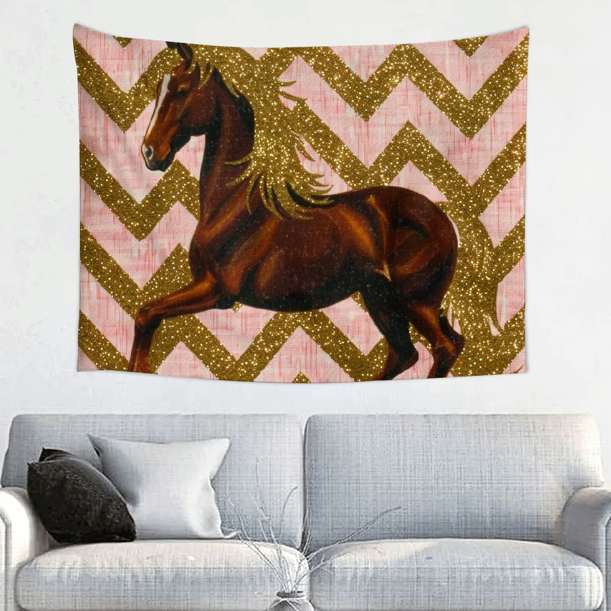 ZFLMY Horse Chevron Pattern Magical Realism Tapestry Wall Hanging 100% ...