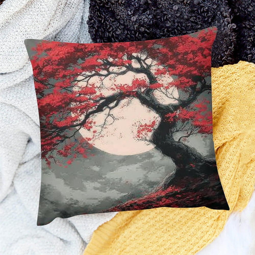 ZFLMY Japanese Style Throw Pillow Covers Red Cherry Blossom Pillow Case ...