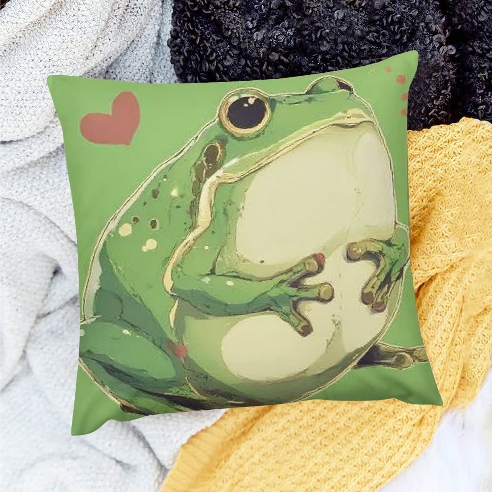 ZFLMY Kids Cute Frog Throw Pillow Covers Soft Girl Loves Frogs Cushion ...