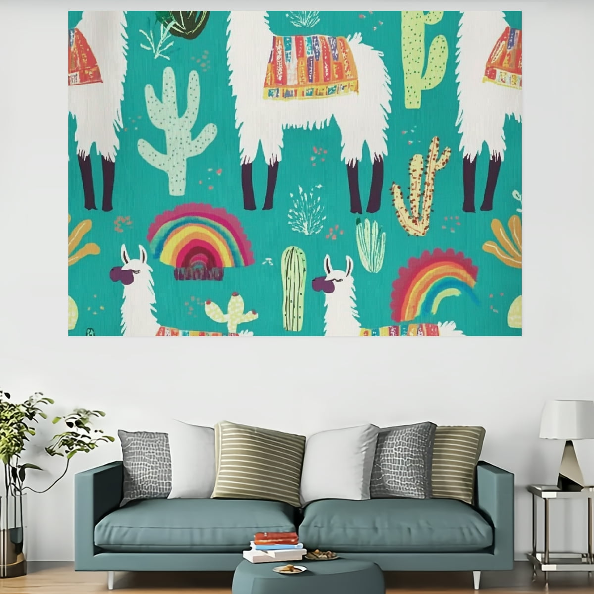 ZFLMY Llamas Cactus Rainbow Tapestry Wall Hanging 100% Polyester Art ...