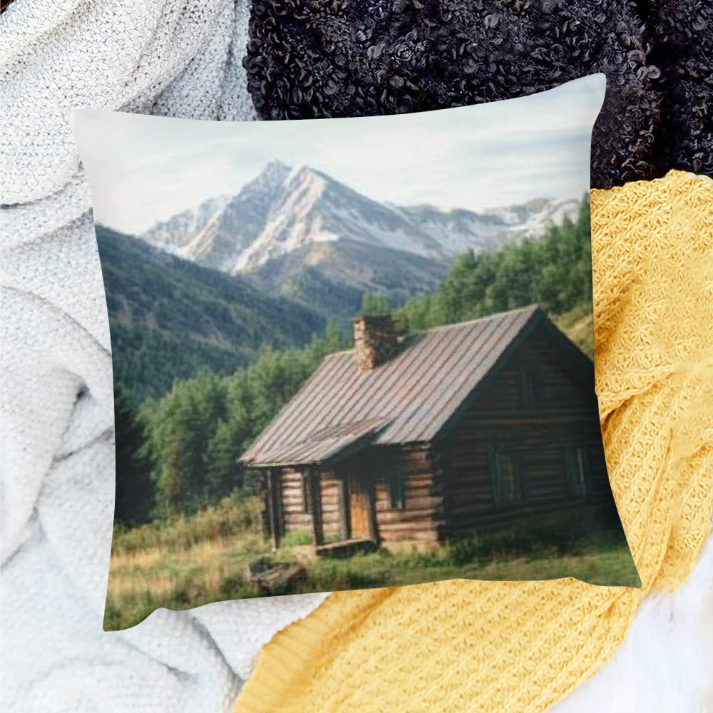 ZFLMY Mountain Log Cabin Tree Pillow Case for Home Sofa Couch Linen ...