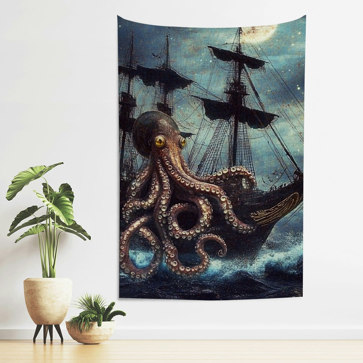 ZFLMY Octopus Ship Night Sky Tapestry Wall Hanging for Bedroom 40*60in ...