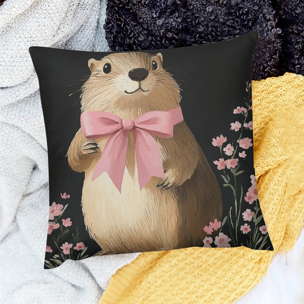 ZFLMY Party Decor Groundhog Bow Flowers Home Sofa Couch Linen Throw ...