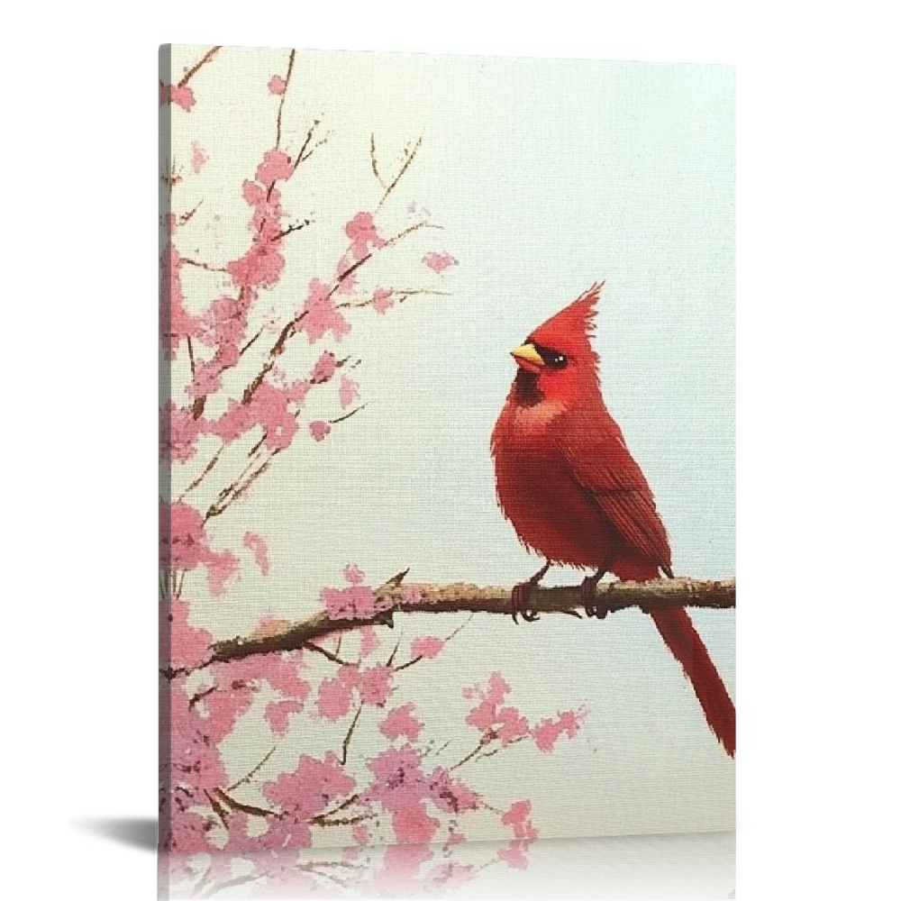 ZFLMY Red Bird Tree Branch Pink Flowers Canvas Wall Art Decor 16x20in ...