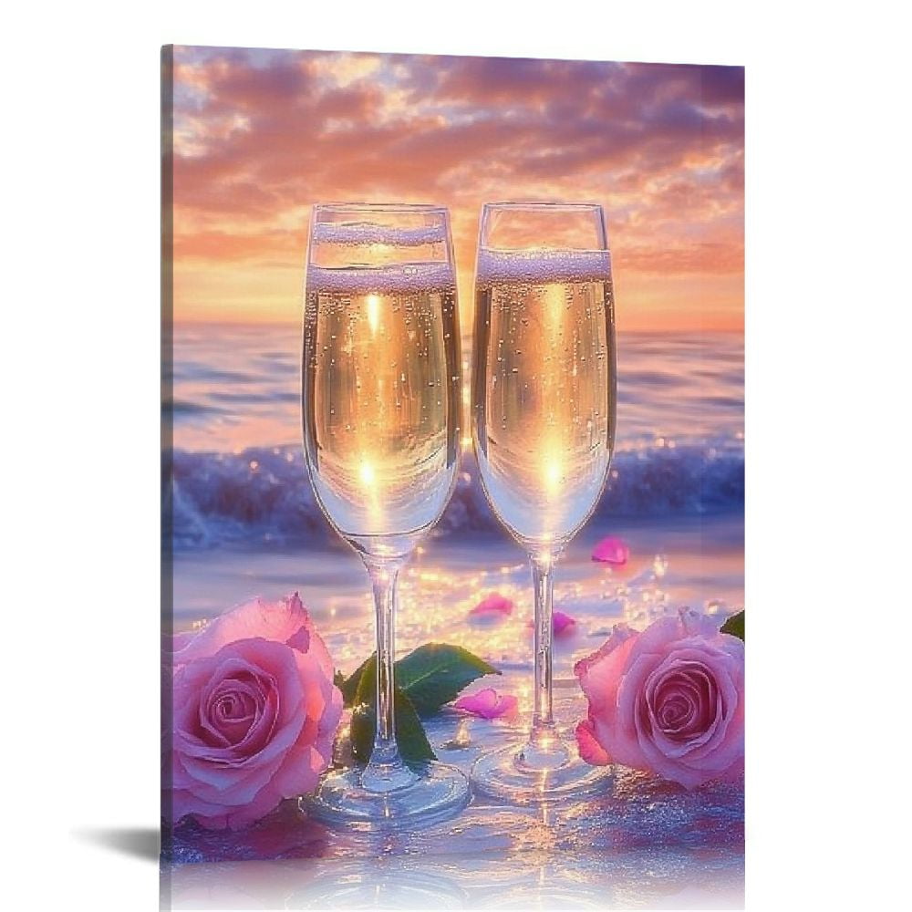 ZFLMY Roses Sunset Champagne Wall Decor for Bedroom Kitchen Canvas ...