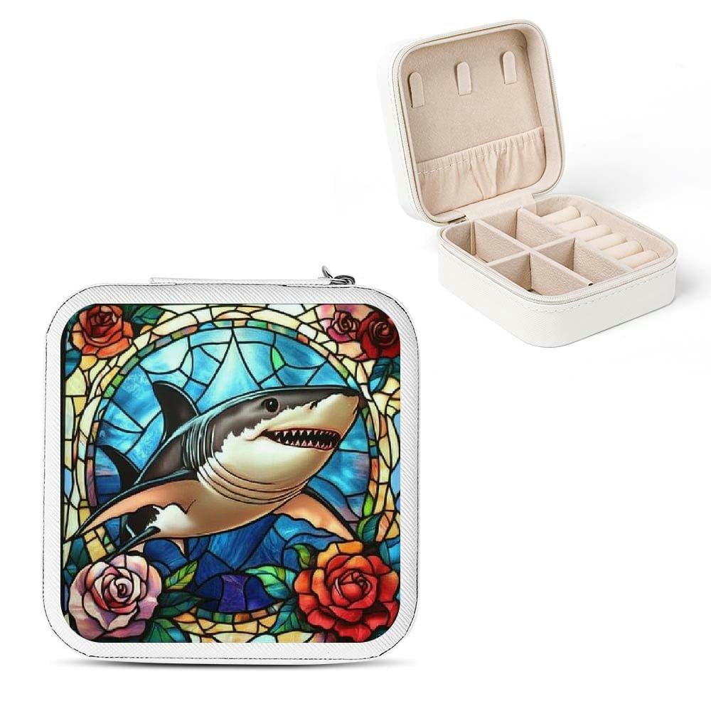 ZFLMY Shark Roses Stained Glass Travel Jewelry Box for Necklace, Ring ...