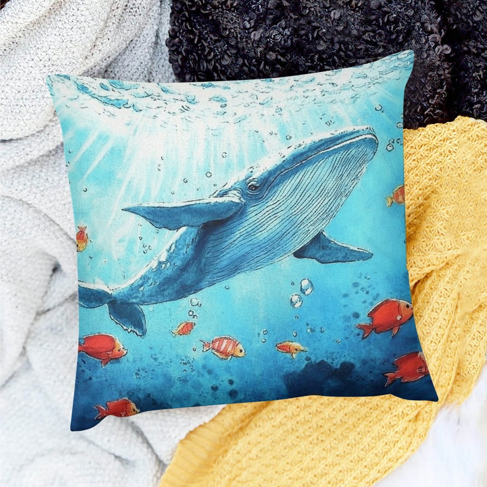 ZFLMY Square Cushion Cover Whale Fish Ocean Decor Indoor Decoration for ...