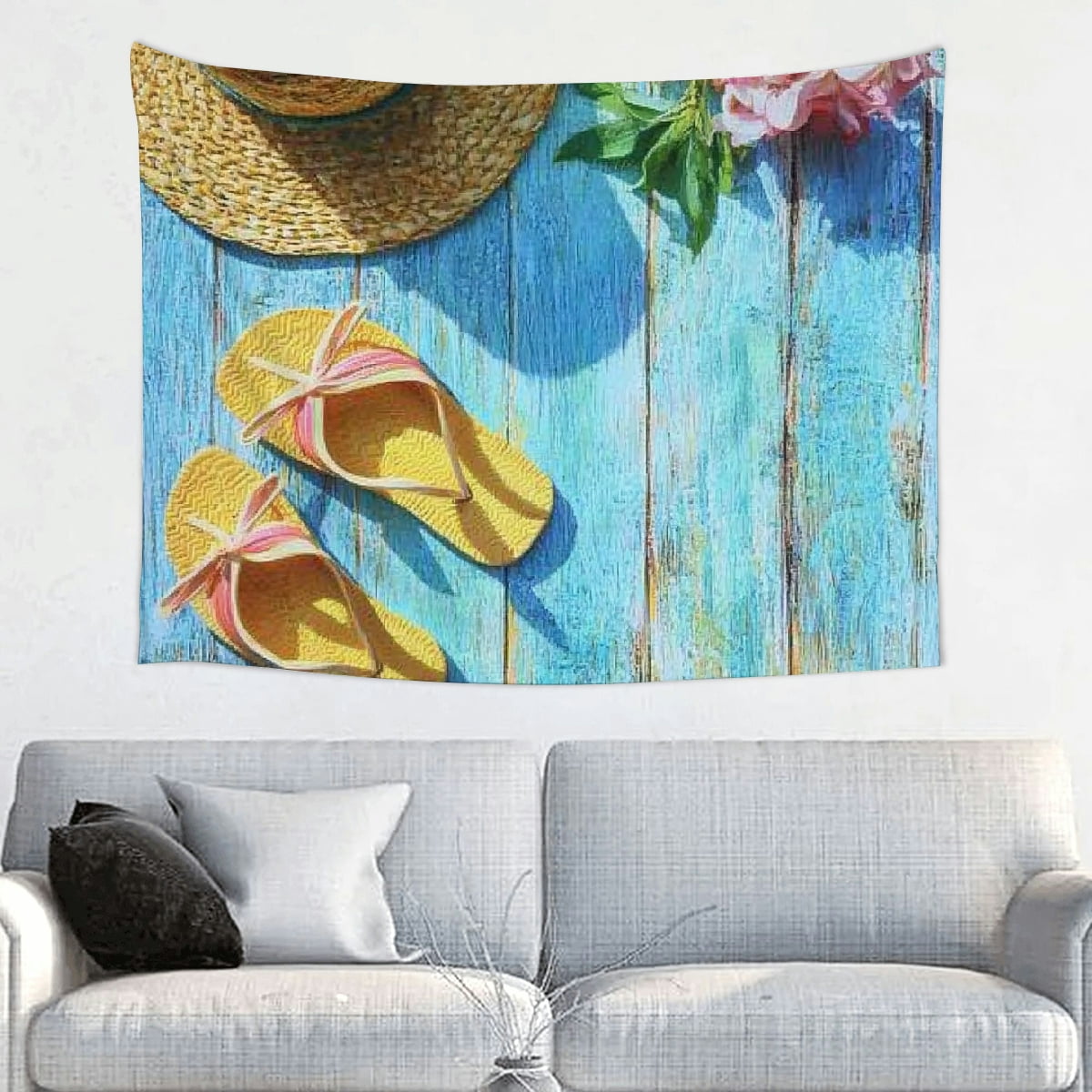 ZFLMY Summer Flip Flops Straw Hat Wall Tapestry Art 4 Sizes 40x30in ...