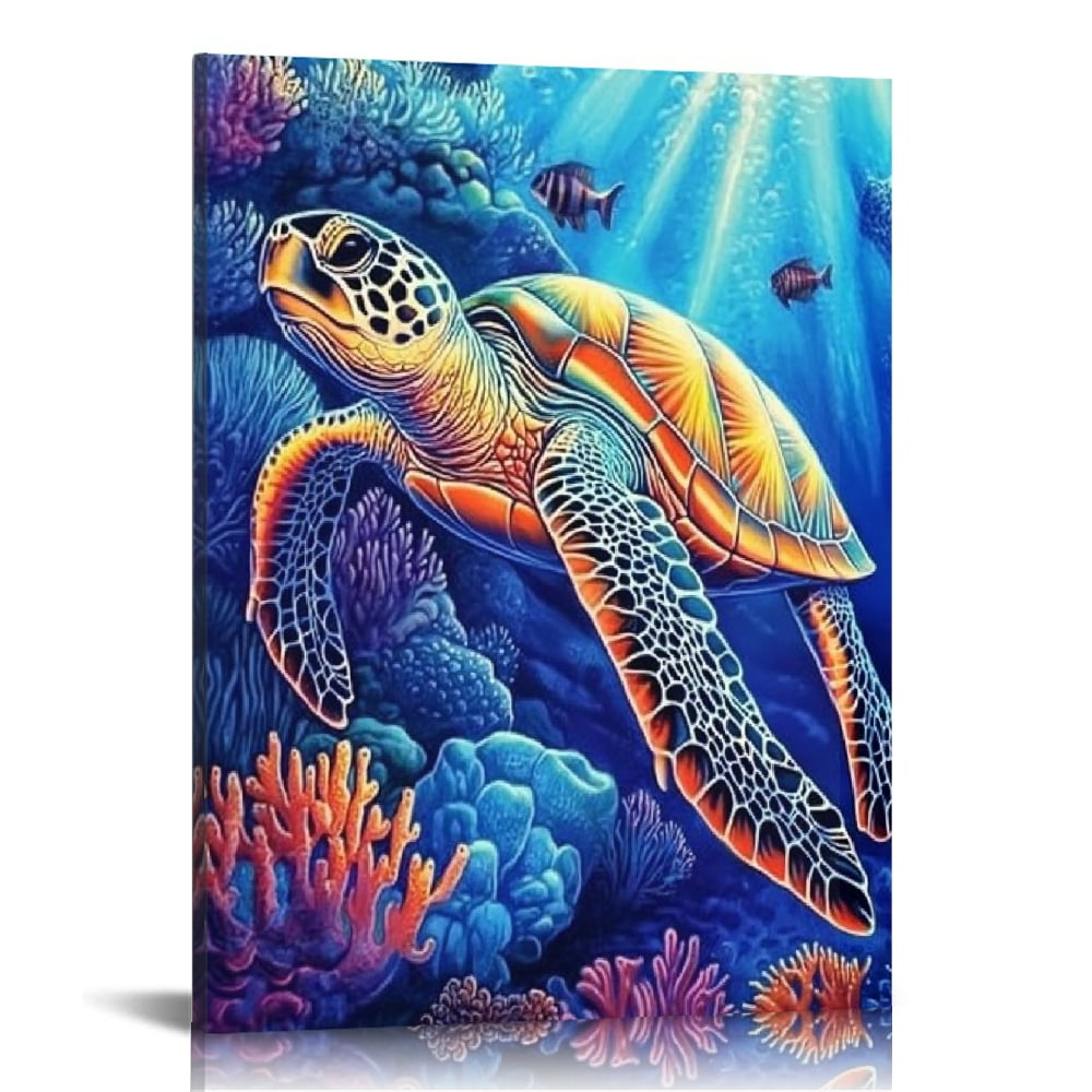 ZFLMY Turtle in diving canvas wall art decoration for bedrooms, living ...