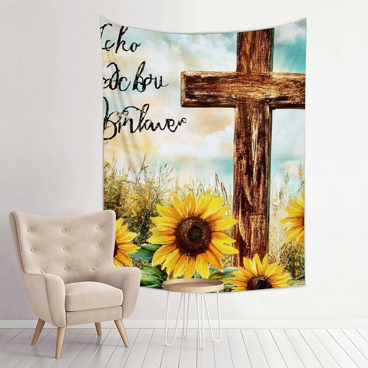 ZFLMY Wall Hanging Cross Sunflowers Bible Verse Tapestry 4 Sizes 30 ...