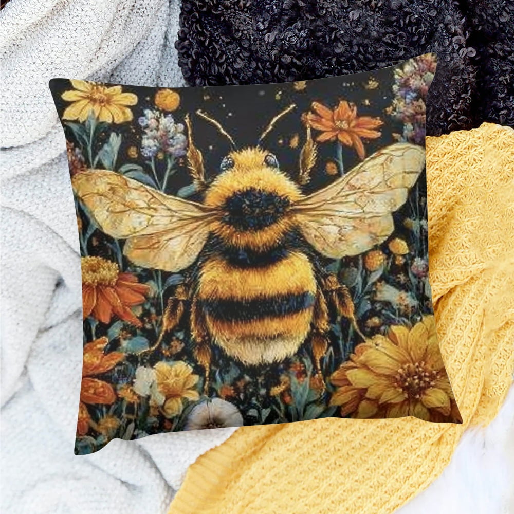 ZFLMY Wildflower Bumblebee Pillow Covers Bee Lover Gifts and Decor ...