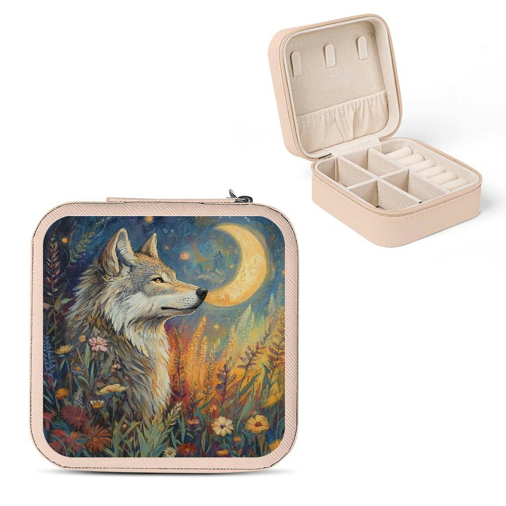 ZFLMY Wolf Flowers Crescent Moon Jewelry Box Travel Case for Necklace ...