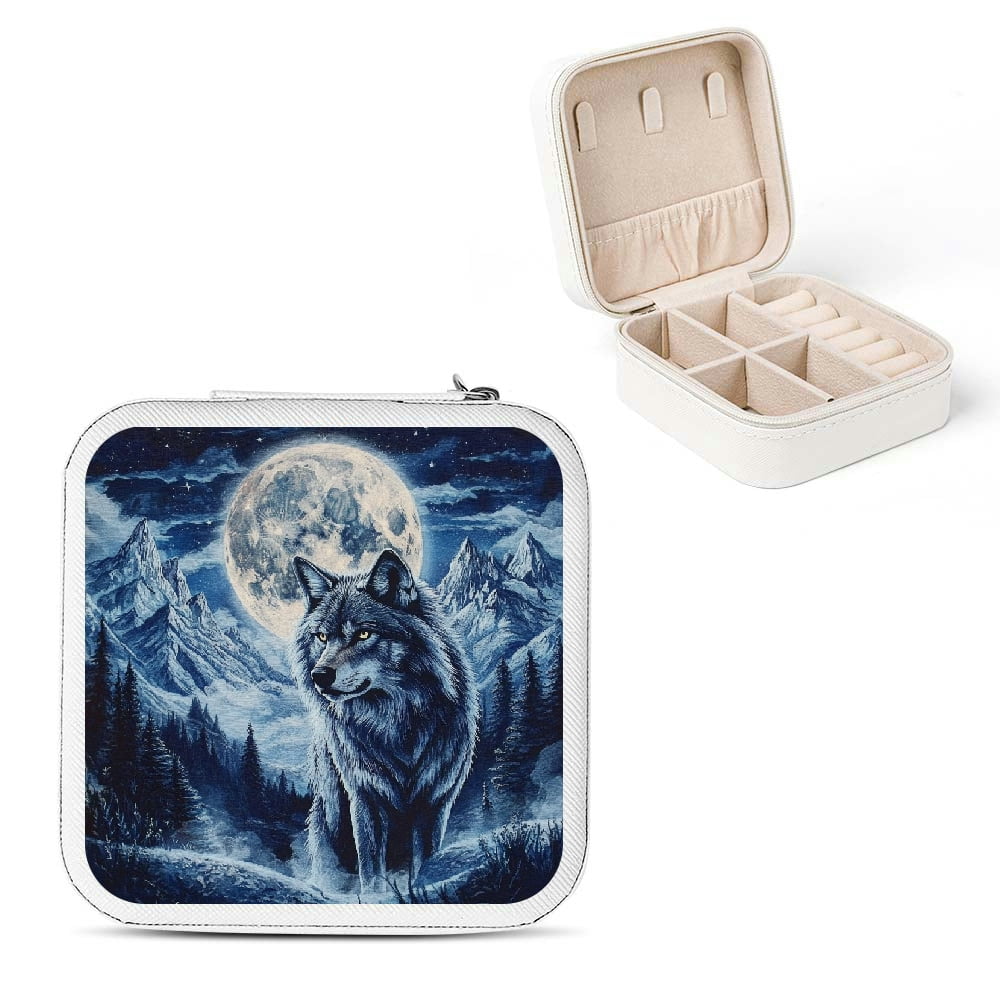 ZFLMY Wolf Full Moon Mountain Range Jewelry Box Necklace Ring Earring ...