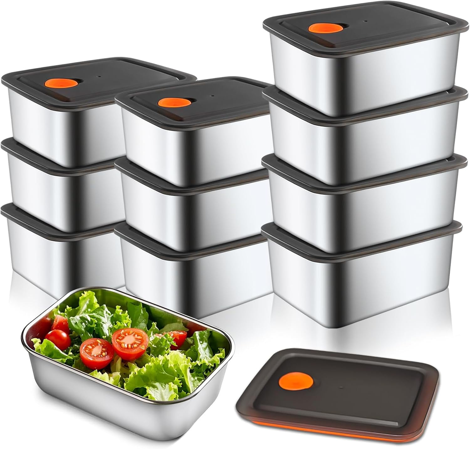 ZFSBZBS 10 Pack 600ml Stainless Steel Food Storage Containers with Leak ...