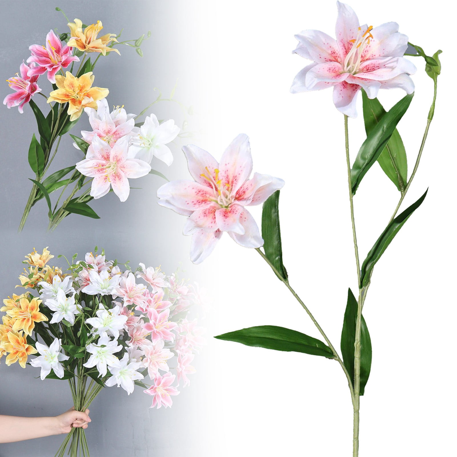 ZFSBZBS 2 Head Artificial Lily Flowers Bouquet Stems Dozen Flower Heads ...