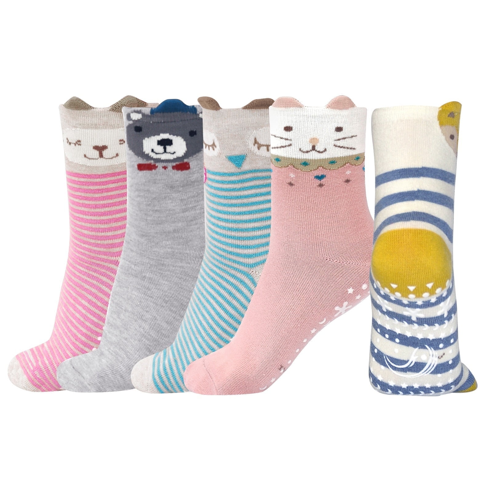 AMITOFO 5 Pairs Girls Socks: Soft Cotton Crew Socks with Grips Non-slip ...