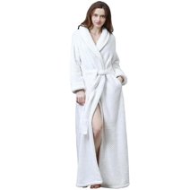 BLVB Women's Plush Long Robe Soft Bathrobe Button Up Housecoat Fuzzy ...