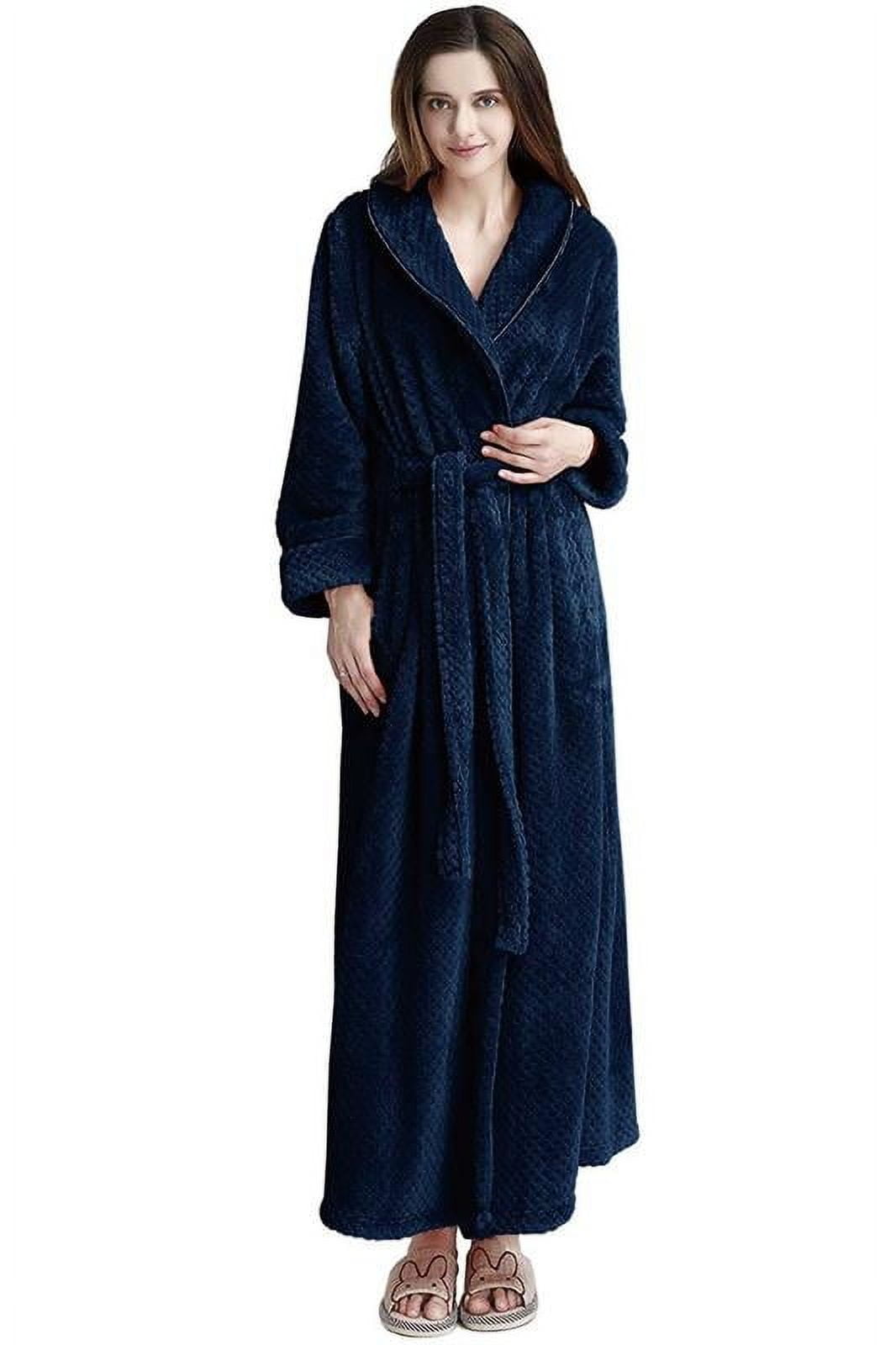 AMITOFO Fleece Robe for Women Soft Warm Long Plush Bathrobe Slim ...