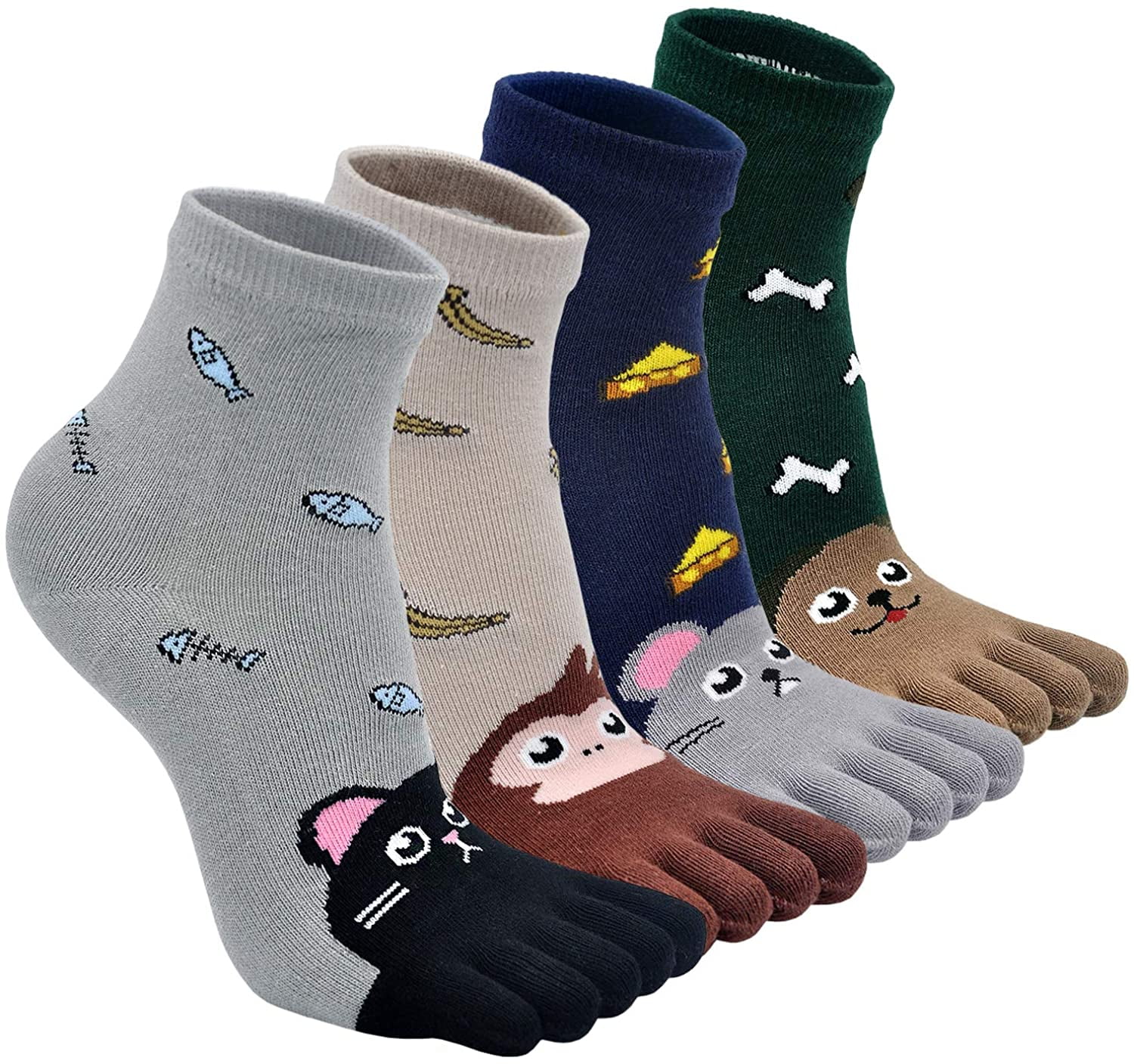AMITOFO Kids Cotton Five Finger Socks, Cute Animal Pattern Toe Socks ...