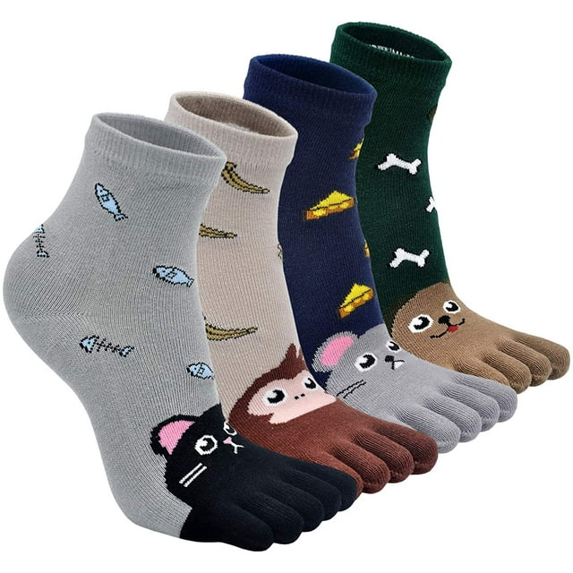 AMITOFO Kids Cotton Five Finger Socks, Cute Animal Pattern Toe Socks ...