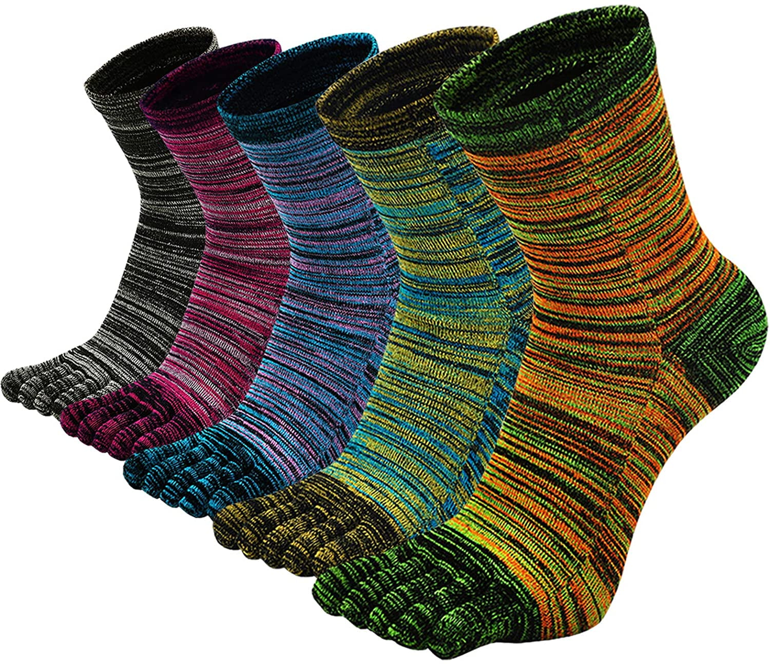 AMITOFO Men Cotton Toe Socks Five Finger Striped Sock Athletic Running ...