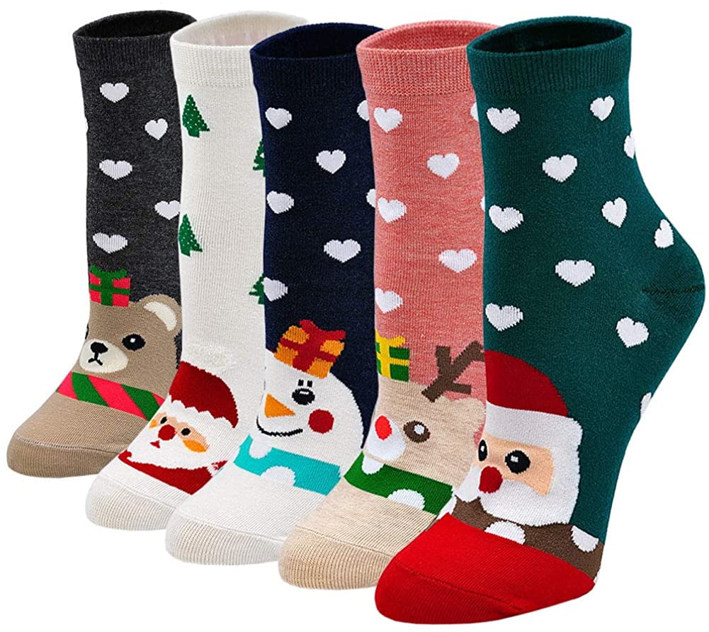 AMITOFO Women's Christmas Socks, Cotton Holiday Novelty Ankle Crew, 5 ...