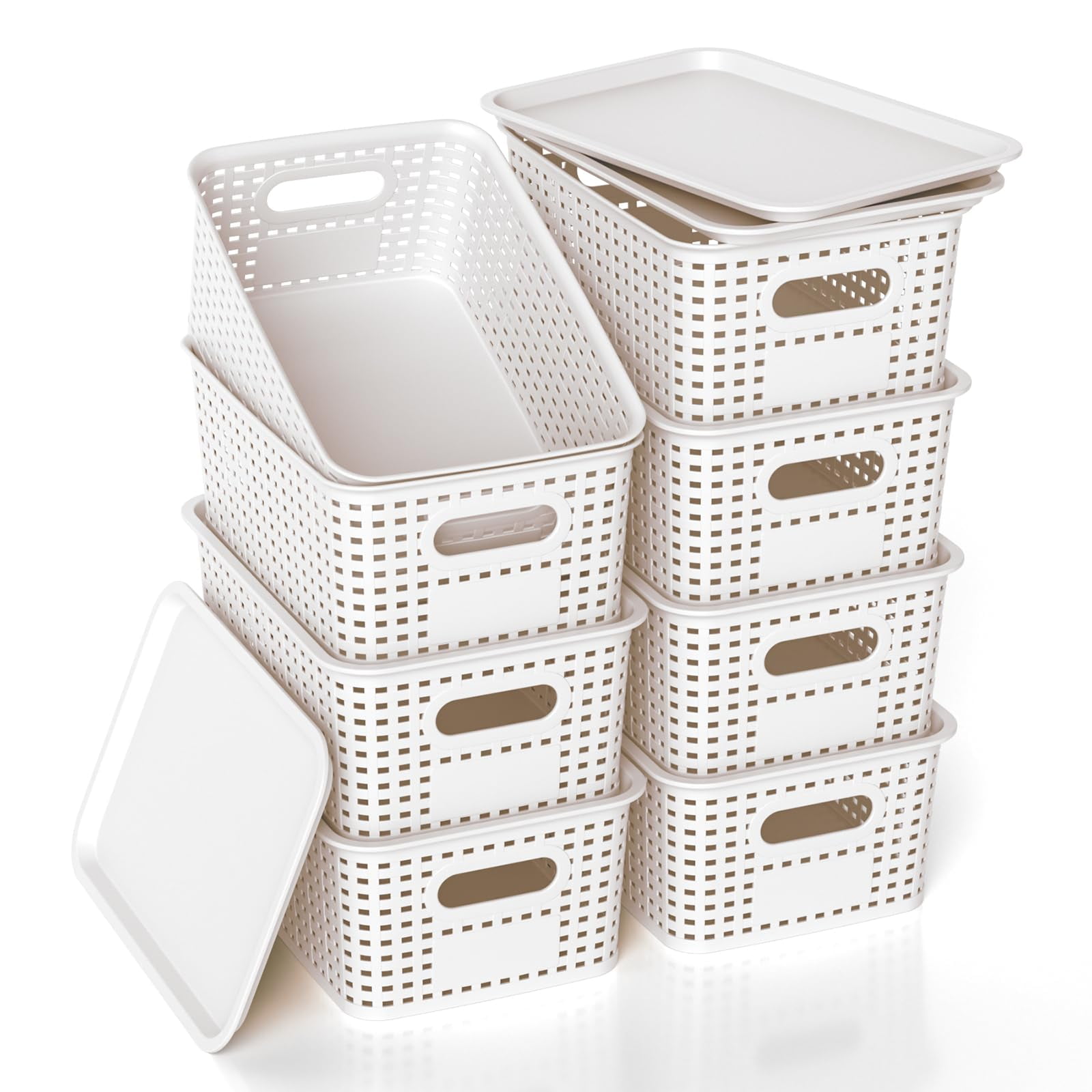 ZFTMRR Plastic Storage Basket with Lid, Stackable Small Bins for ...