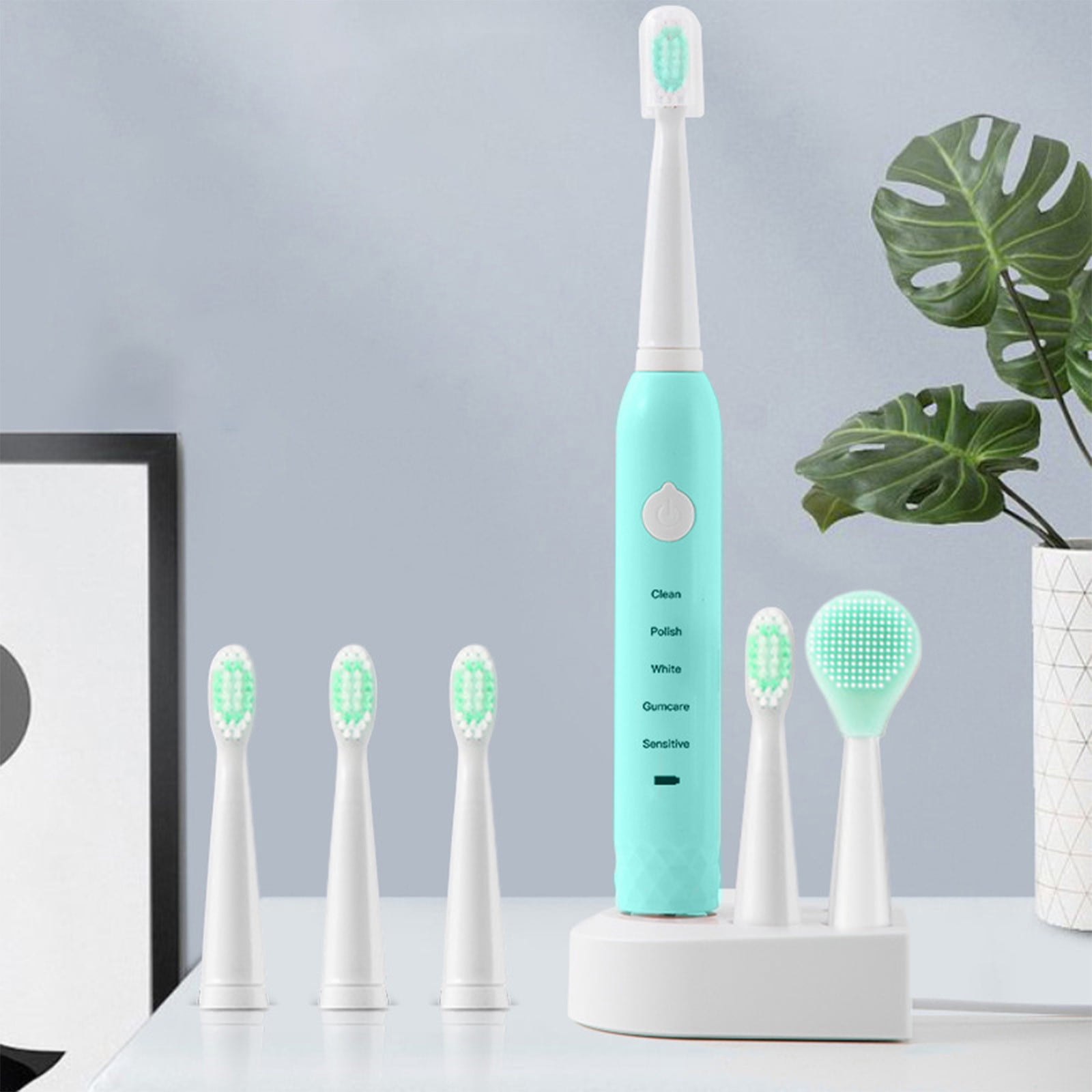 ZFYXGS Electric Toothbrush for Adults, 3 Brush Heads and 5 Modes, Blue ...