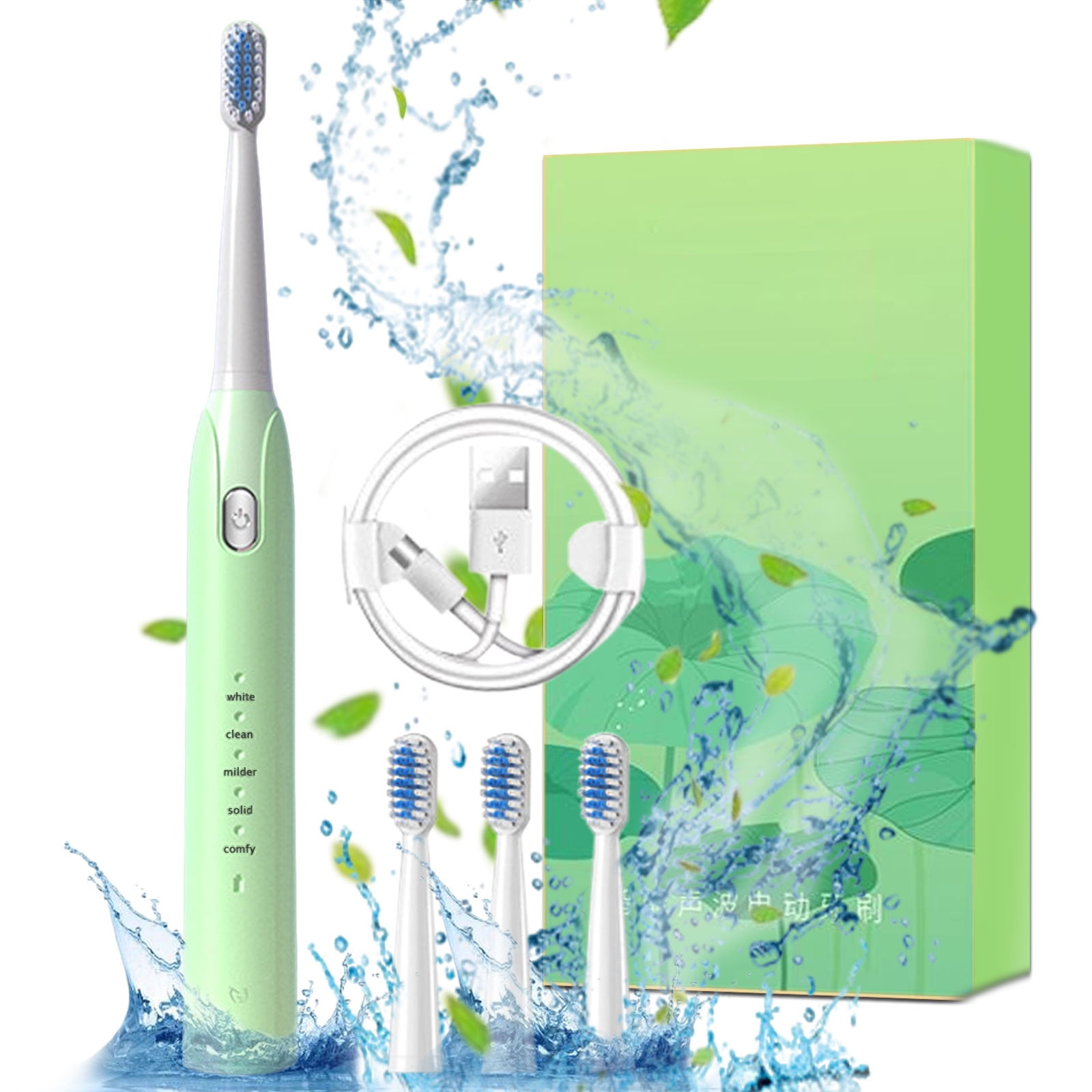 ZFYXGS Electric Toothbrush for Adults, 4 Brush Heads and 5 Modes, Green ...