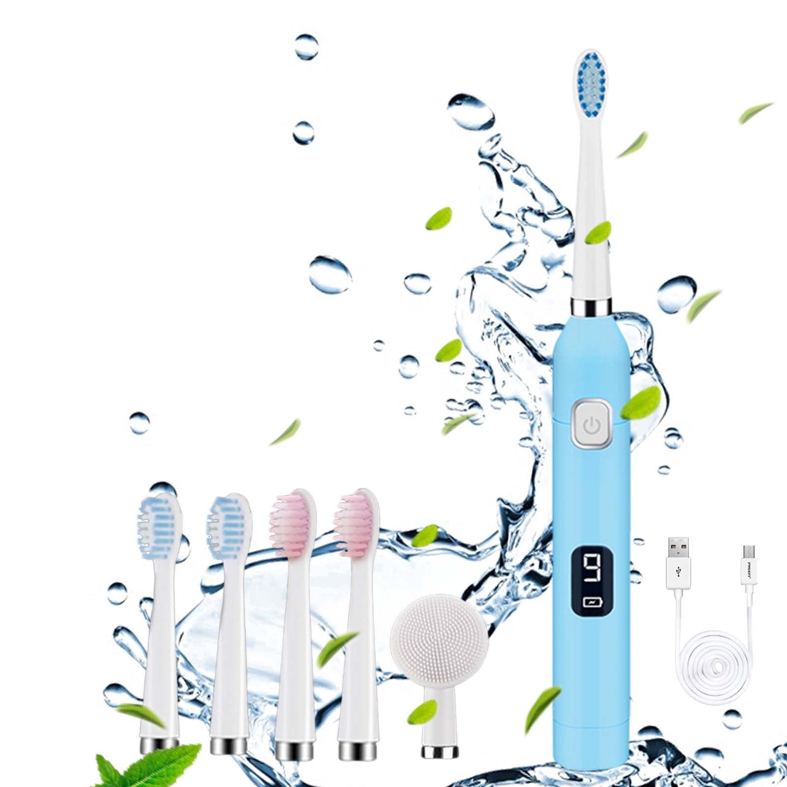 ZFYXGS Electric Toothbrush for Adults, 5 Brush Heads and 9 Modes, Blue ...