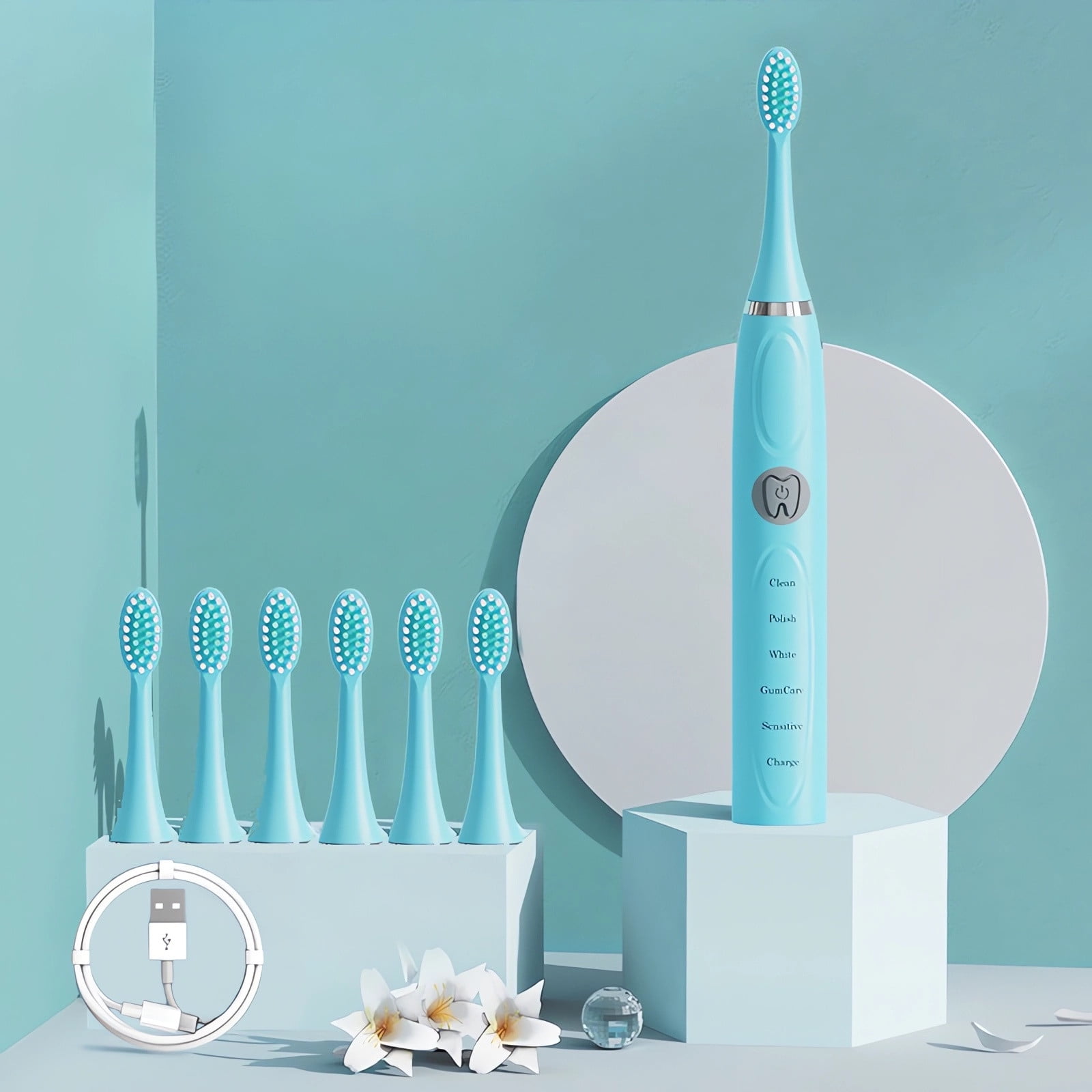 ZFYXGS Electric Toothbrush for Adults, 6 Brush Heads, Blue - Walmart.com