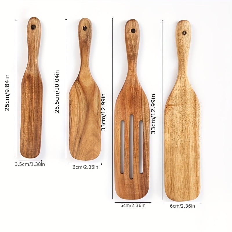 ZGAD 2/4pcs Premium Teak Wood Cooking Utensil Set - Non-Stick Spatula ...