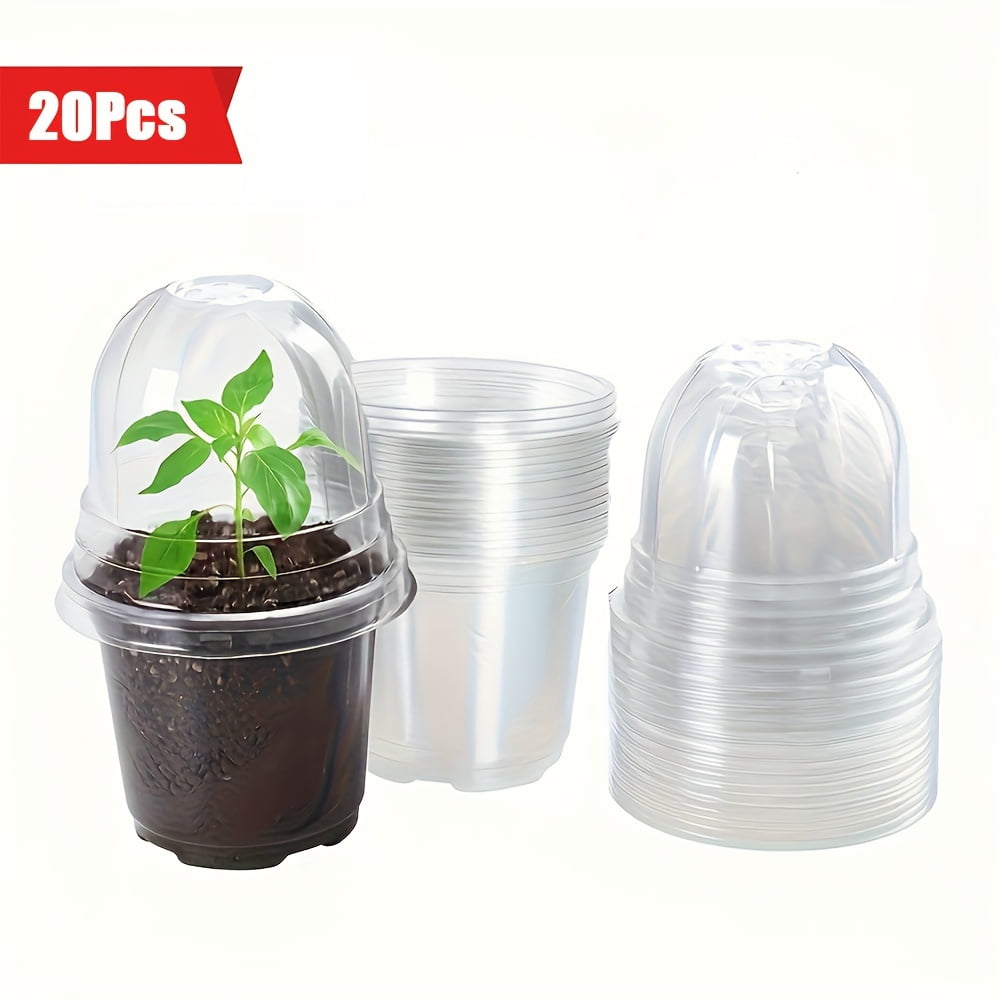 ZGAD 20 Sets of 4-Inch Transparent Hard Seedling Cups with Lids ...