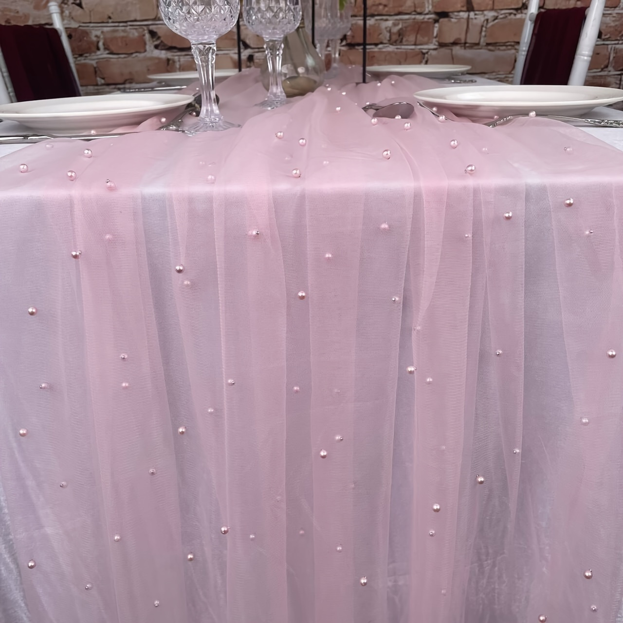 ZGAD Elegant White Pearl Tulle Table Runner - Extra Long, Perfect for ...